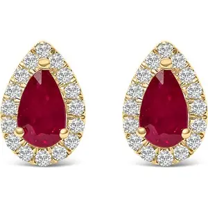 HAUS OF BRILLIANCE 10k Gold Ruby And Diamond Halo Stud Earrings - Yellow