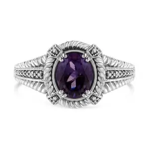 HAUS OF BRILLIANCE Silver Amethyst And Diamond Ring - White