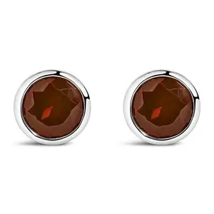HAUS OF BRILLIANCE 925 Sterling Silver Gemstone Stud Earrings - Red Garnet