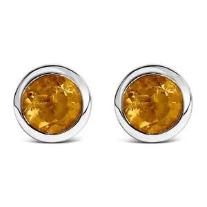 HAUS OF BRILLIANCE 925 Sterling Silver Gemstone Stud Earrings - Yellow Citrine
