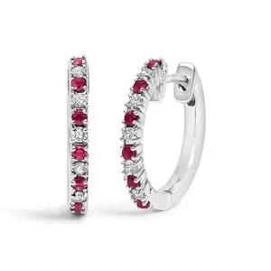 HAUS OF BRILLIANCE 10k Gold Diamond And Ruby Huggie Hoop Earrings - White