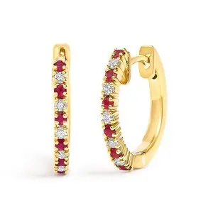 HAUS OF BRILLIANCE 10k Gold Diamond And Ruby Huggie Hoop Earrings - Yellow