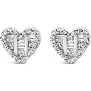 HAUS OF BRILLIANCE Silver Diamond Heart Stud Earrings - White