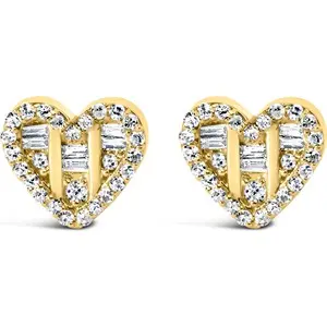 HAUS OF BRILLIANCE Silver Diamond Heart Stud Earrings - Yellow