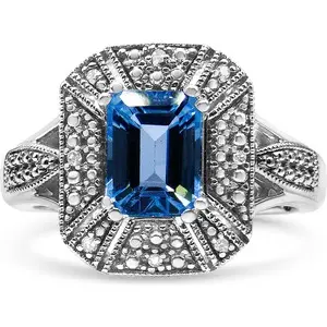 HAUS OF BRILLIANCE Sterling Silver Blue Topaz And Diamond Accent Ring - White