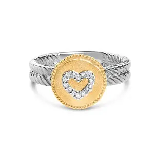 HAUS OF BRILLIANCE 18k Gold Plated Silver Diamond Heart Ring - Yellow