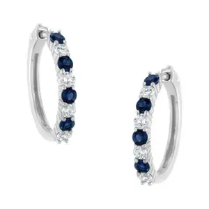 HAUS OF BRILLIANCE 10k White Gold Sapphire And Diamond Hoop Earrings - Blue Sapphire