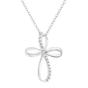 HAUS OF BRILLIANCE 925 Sterling Silver Diamond Accent Cross Pendant Necklace - White