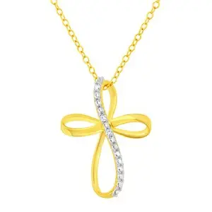 HAUS OF BRILLIANCE 925 Sterling Silver Diamond Accent Cross Pendant Necklace - Yellow