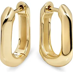 DEVATA Beveled Hoop Earrings In Gold Plated Sterling Silver - Yellow Gold