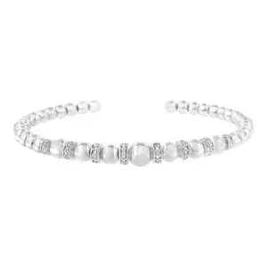 HAUS OF BRILLIANCE Sterling Silver Diamond Rondelle Cuff Bangle Bracelet - White