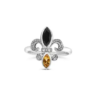 HAUS OF BRILLIANCE Sterling Silver Gemstone Fleur De Lis Ring - White