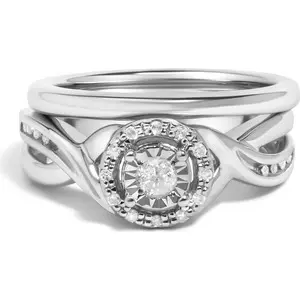 HAUS OF BRILLIANCE Silver Diamond Engagement Ring And Wedding Band Set - White