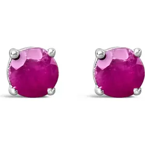 HAUS OF BRILLIANCE 925 Sterling Silver 3.5 Mm Created Solitaire Stud Earrings - Pink Ruby
