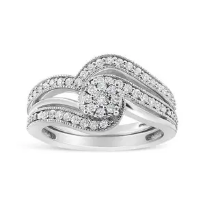 HAUS OF BRILLIANCE Silver Multi-diamond Bridal Set Ring And Band - White