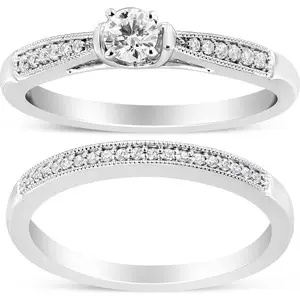 HAUS OF BRILLIANCE Silver 1/3 Cttw Diamond Engagement Ring Bridal Set With Milgrain - White