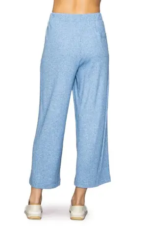 MELLODAY Rib Crop Wide Leg Pants - Heather Blue