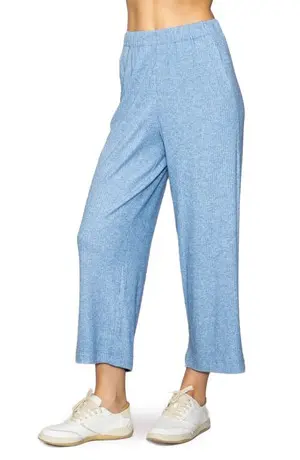 MELLODAY Rib Crop Wide Leg Pants - Heather Blue