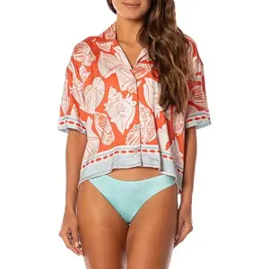 MAAJI Tropical Print Boxy Cover-up Shirt - Bright Red