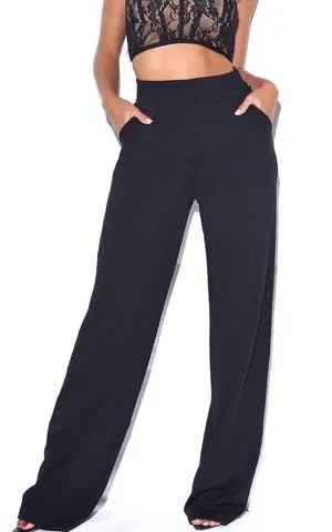 MISS CIRCLE NEW YORK Stretch Crepe Wide Leg Trousers - Black