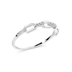 HAUS OF BRILLIANCE Silver Diamond Accent Paperclip Band Ring