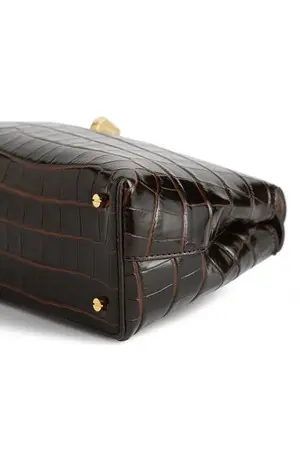 TOTEME T-lock Croc Embossed Leather Clutch - Dark Brown