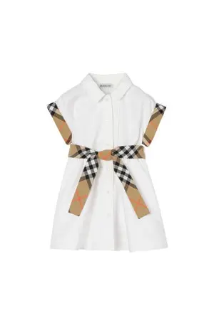 Burberry Check Trim Cotton Shirt Dress - White