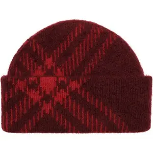Burberry Check Mohair-wool Blend Beanie - Oxblood Red
