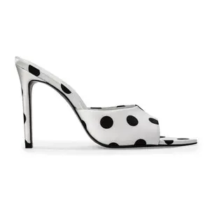 BLACK SUEDE STUDIO Bella 100 Mule - White Polka Dot Satin