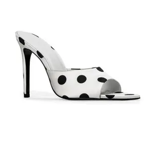 BLACK SUEDE STUDIO Bella 100 Mule - White Polka Dot Satin