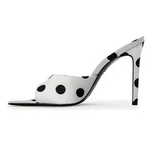 BLACK SUEDE STUDIO Bella 100 Mule - White Polka Dot Satin