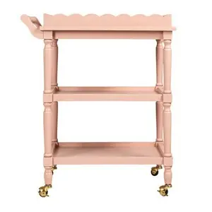 STORIED HOME 3-tier Bar Cart On Casters With Removable Scalloped Tray