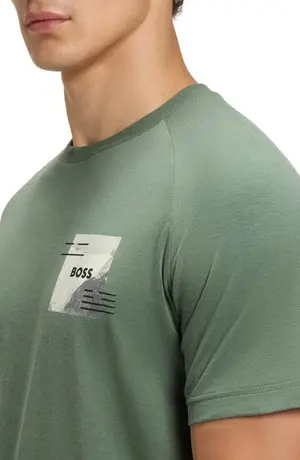 BOSS Stripe Zone Stretch Cotton Blend Graphic T-shirt - Open Green