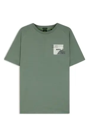 BOSS Stripe Zone Stretch Cotton Blend Graphic T-shirt - Open Green