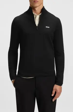 BOSS Quarter Zip Cotton Sweater