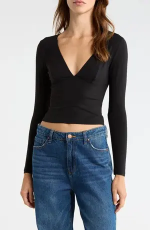 PACSUN Gianna V-neck Top - Black