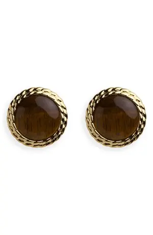 Argento Vivo Bezel Stud Earrings - Gold/tigers Eye