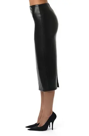 Naked Wardrobe Faux Leather Body-con Midi Skirt - Black