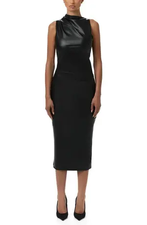 Naked Wardrobe Faux Leather Body-con Midi Skirt - Black