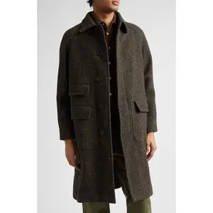DRAKE'S Wool Herringbone Tweed Overcoat