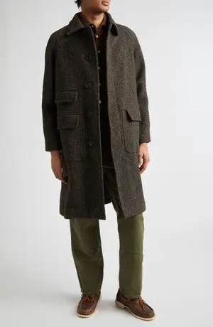 DRAKE'S Wool Herringbone Tweed Overcoat