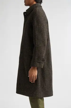 DRAKE'S Wool Herringbone Tweed Overcoat