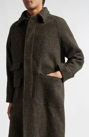 DRAKE'S Wool Herringbone Tweed Overcoat