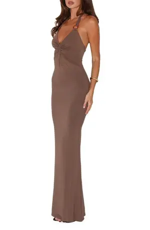 TIGER MIST Twist Front Maxi Dress - Mushroom
