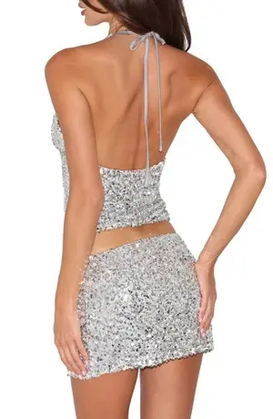TIGER MIST Sequin Crop Halter Top