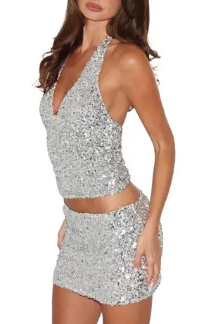 TIGER MIST Sequin Crop Halter Top