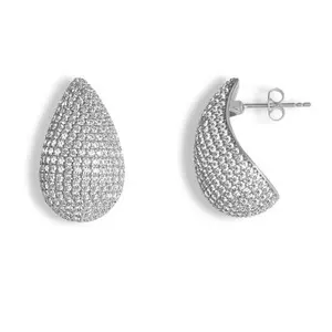 GEMMA AZZURRO Pave Teardrop Earrings - Silver