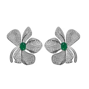 GEMMA AZZURRO Fleur Pave Emerald Flower Earrings