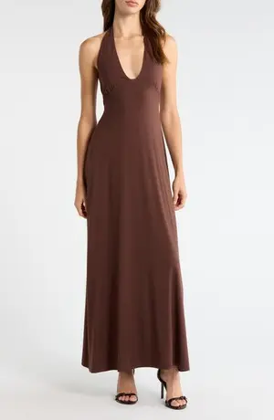 PACSUN Third Charm Alexa Halter Maxi Dress - Brown