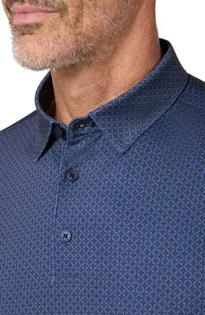 Mizzen+main Versa Trim Fit Geo Print Performance Golf Polo - Coastal Fjord Circle Texture